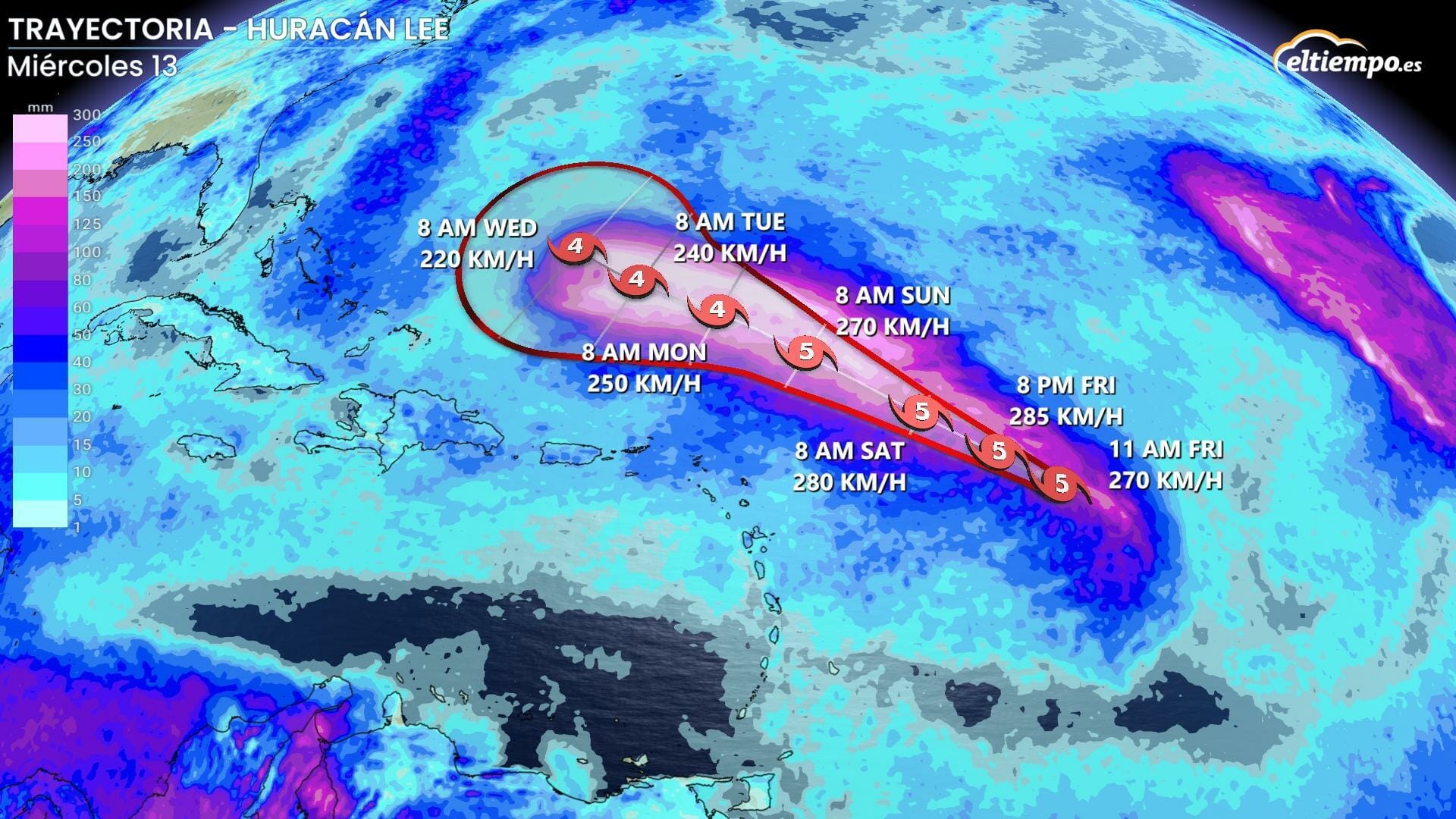 El huracán Lee trayectoria: avanza por el Caribe siendo un potente ...