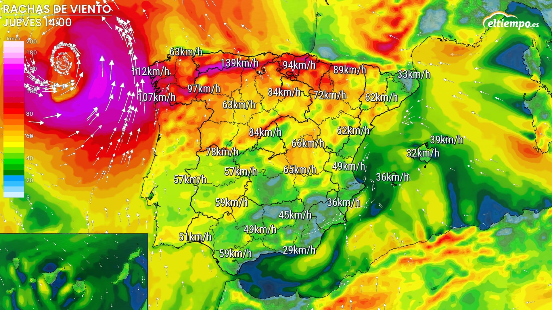 Martinho deja rachas huracanadas y avisos por fuerte viento y oleaje en media España | Eltiempo.es